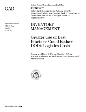 Fillable Online gpo INVENTORY MANAGEMENT: Greater Use of Best Practices ...
