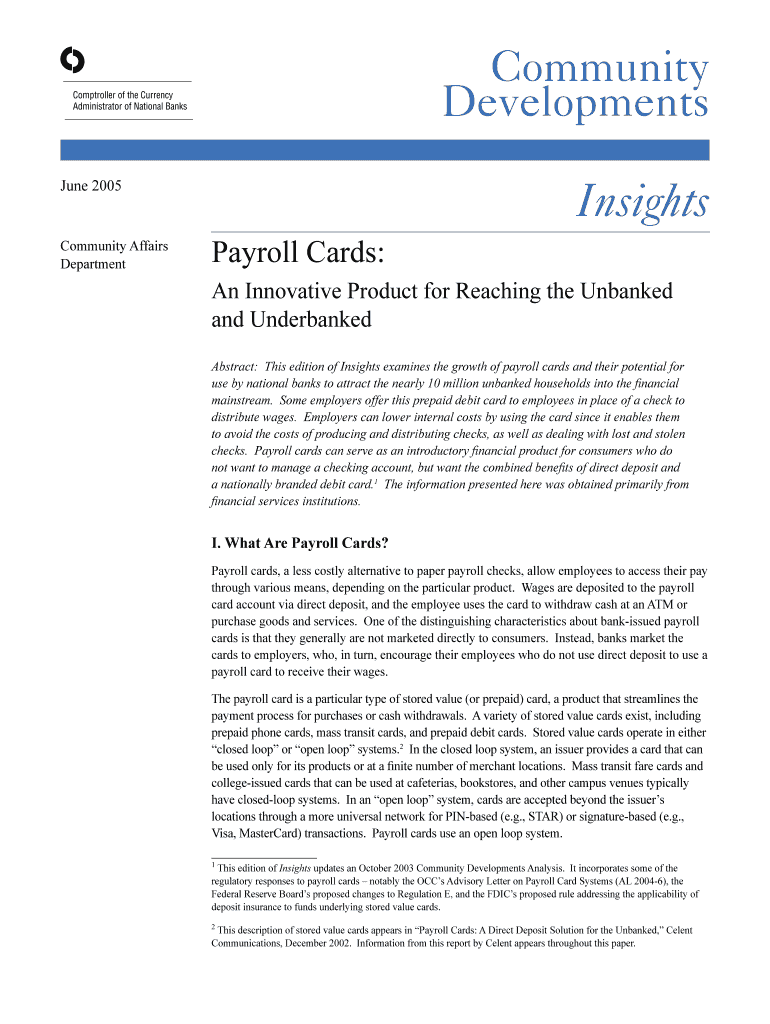 Fillable Online occ Payroll Cards: An Innovative Product for Reaching ...