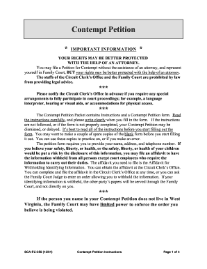 Fillable Online courtswv Contempt Petition Instructions - courtswv Fax ...