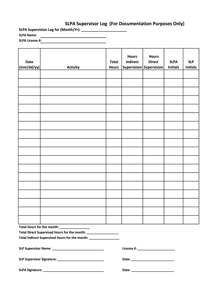 Slpa Supervision Log Fill Online Printable Fillable Blank PdfFiller