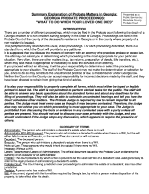 Fillable Online Summary Explanation of Probate Matters in Georgia: Fax ...
