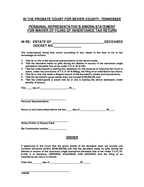 Fillable Online seviercountytn Inheritance Tax Waiver - seviercountytn ...