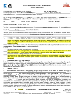 Fillable Online Exclusive right to sell agreement listing agreement - Steve ... Fax Email Print ...