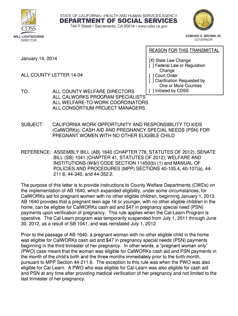 Fillable Online cdss ca The purpose of this letter is to provide instructions to County Welfare ...