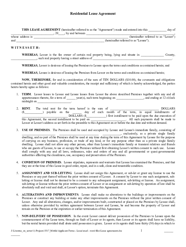 Rental Lease Agreement Form - Fill Online, Printable, Fillable, Blank | pdfFiller