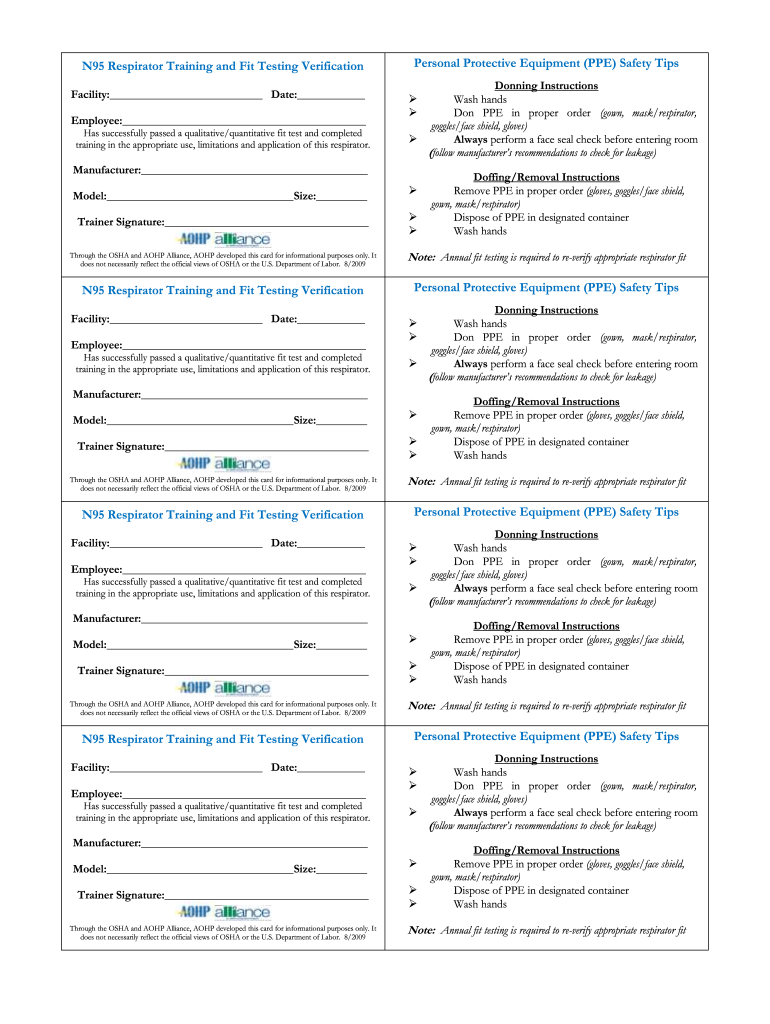 Respirator Fit Test Card Template Fill Online Printable Fillable 