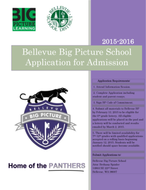 Fillable Online bsd405 Bellevue Big Picture School Application for ...