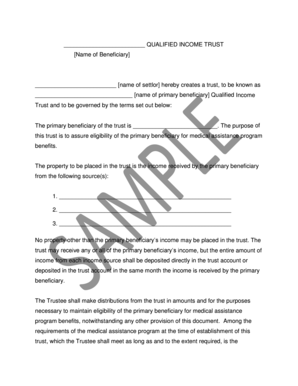 Fillable Online QUALIFIED INCOME TRUST Name of Beneficiary name of ...