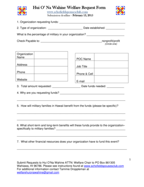 Fillable Online Hui O Na Wahine Welfare Request Form Fax Email Print ...