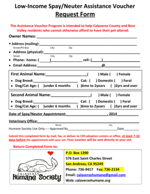 Fillable Online Voucher Request Form - Calaveras Humane Society Fax Email Print - pdfFiller
