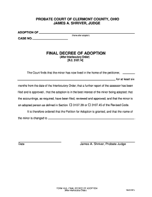 Fillable Online probatejuvenile clermontcountyohio Final decree of ...