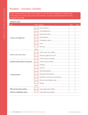Fillable Online Template Induction checklist Fax Email Print - pdfFiller