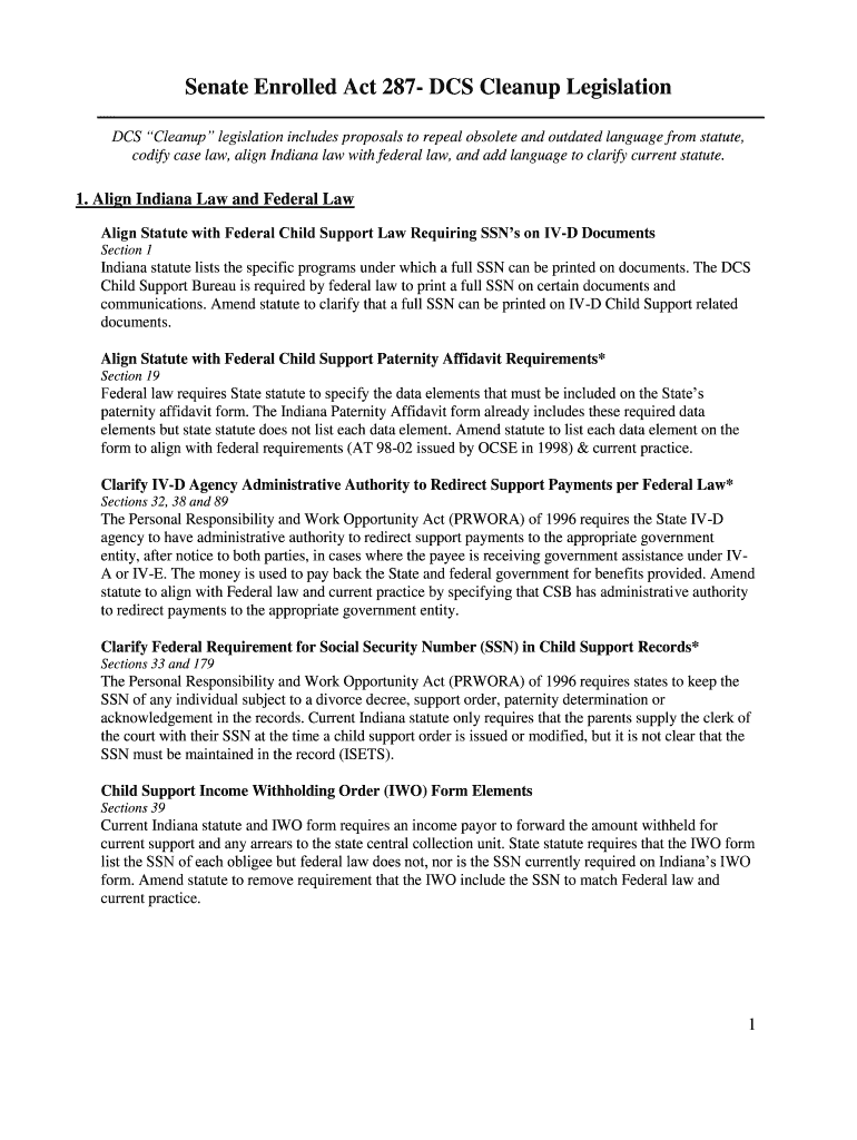 Fillable Online in Senate Enrolled Act 287- DCS Cleanup Legislation ...