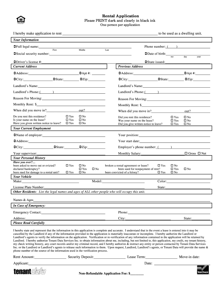 Free Printable Rental Application Form