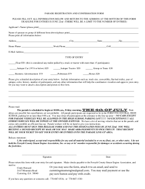 Fillable Online PARADE REGISTRATION AND CONFIRMATION FORM Fax Email ...