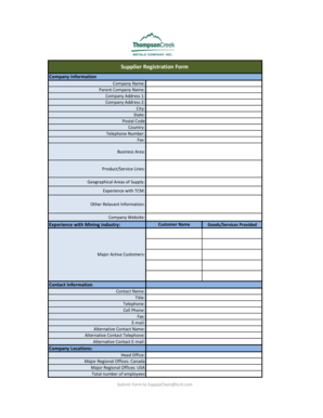 Fillable Online Supplier Registration Form - Mt. Milligan Fax Email Print - pdfFiller