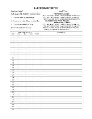 Fillable Online modot mo Daily Hours of Service Sheet - modot mo Fax ...