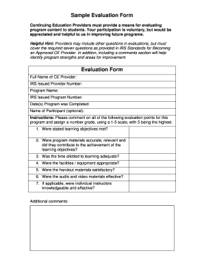 Fillable Online irs Continuing Education Providers must provide some ...