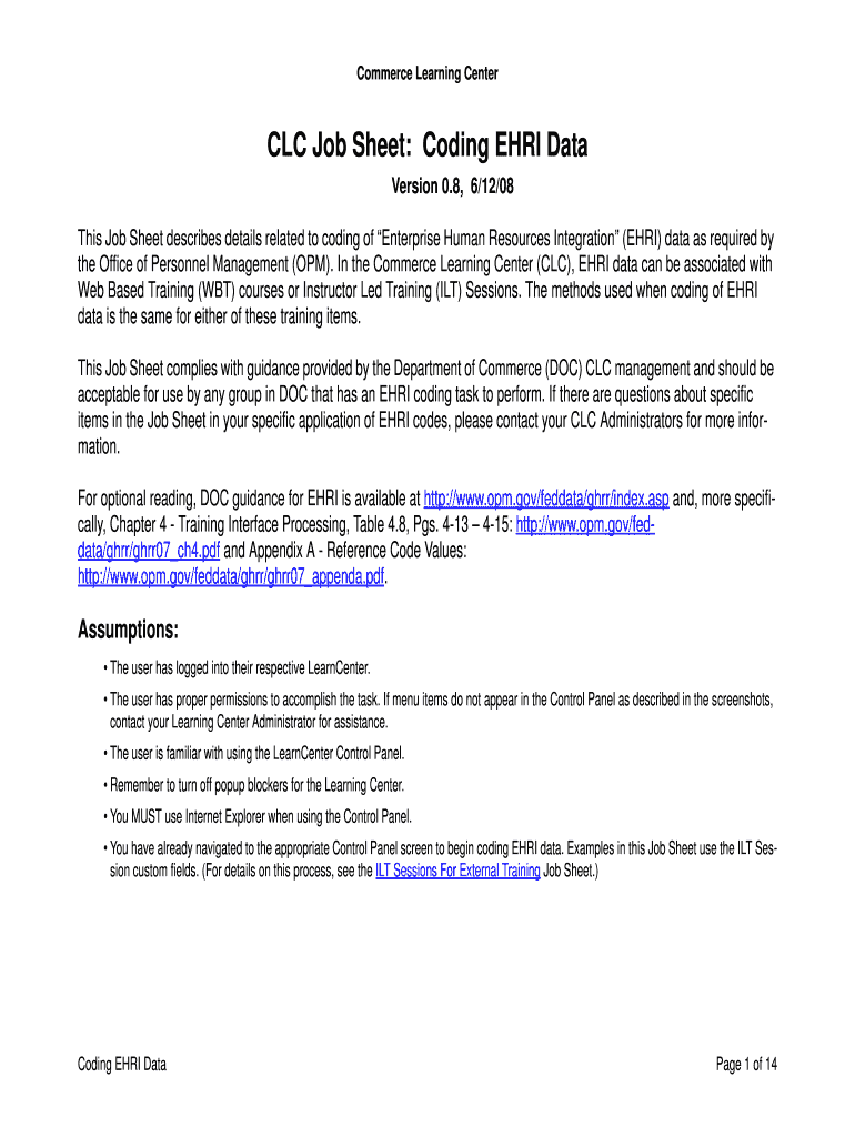 Fillable Online CLC Job Sheet: Coding EHRI Data - WDTB Project ...