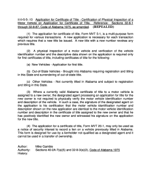 Fillable Online ador alabama 810-5-5-.13 Application for Certificate of ...