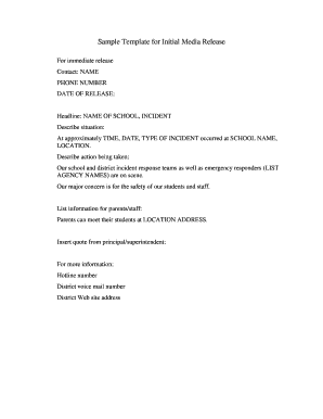 Fillable Online Sample Template for Initial Media Release - PEMA Fax ...