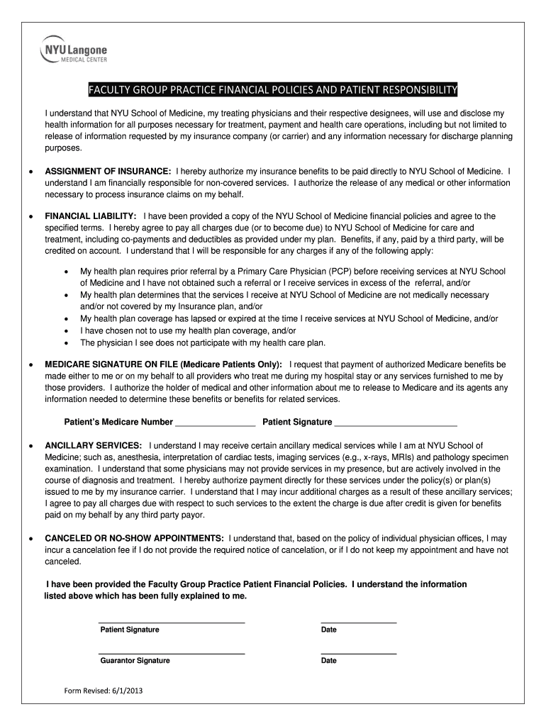 Fillable Online FGP Financial Acknowledgement Form - NYU Langone ...