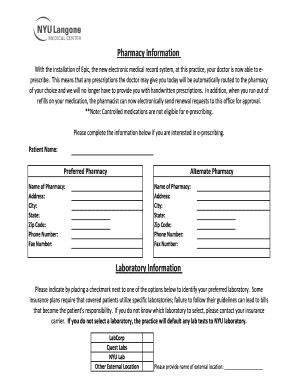 Fillable Online Pharmacy Information Laboratory Information - NYU ...