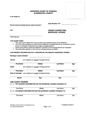 Fillable Online superiorcourt maricopa ORDER CORRECTING MARRIAGE ...