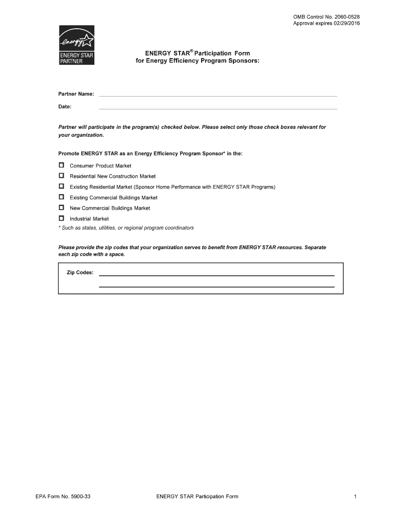 Fillable Online energystar ENERGY STAR Participation Form EEPS. ENERGY ...