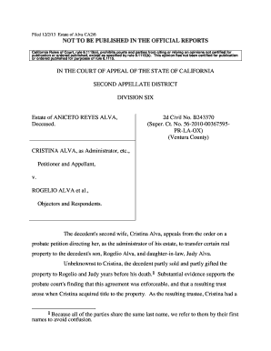 Fillable Online courts ca Filed 12213 Estate of Alva CA26 - courts ca Fax Email Print - pdfFiller