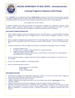 Fillable Online azre Fingerprint Clearance Card Process - azre Fax ...