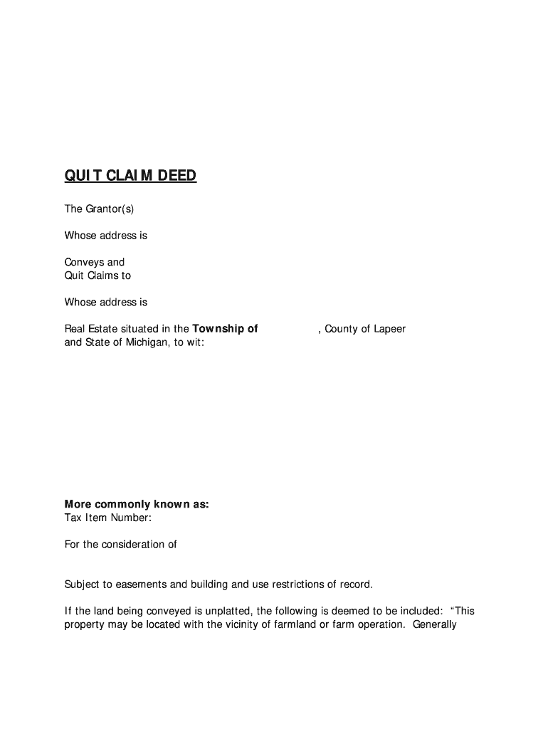 Quit Claim Deed Form Michigan Fill Online Printable Fillable Blank 