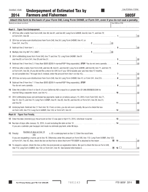 Fillable Online ftb ca 2014 Form 5805F -- Underpayment of Estimated Tax ...
