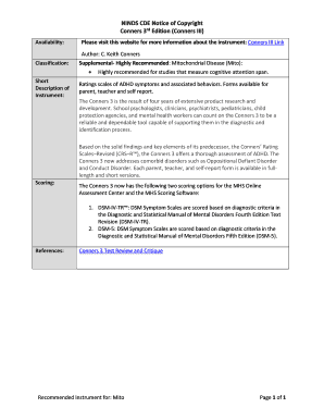 Fillable Online Conners 3rd Edition - NINDS Common Data Elements Fax ...
