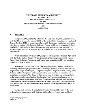 Fillable Online oig hhs Amgen Inc. Corporate Integrity Agreement Fax ...