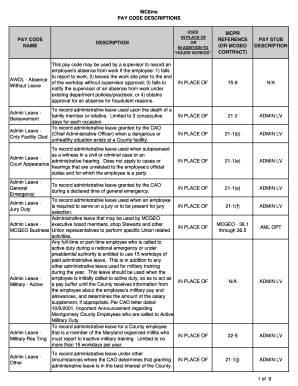 Fillable Online montgomerycountymd MCtime PAY CODE DESCRIPTIONS PAY ...
