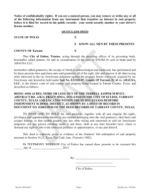 Fillable Online eulesstx Quitclaim Deed - Draft Deed Fax Email Print - pdfFiller