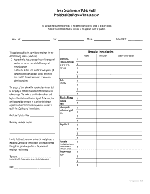 Fillable Online Provisional Certificate of Immunization Fax Email Print - pdfFiller
