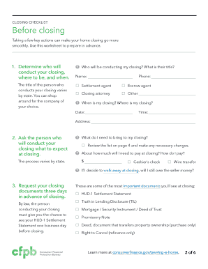 Fillable Online consumerfinance Your closing checklist Fax Email Print ...