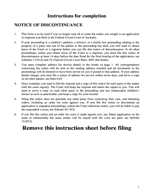 Fillable Online Instructions for completion NOTICE OF DISCONTINUANCE 1 ...