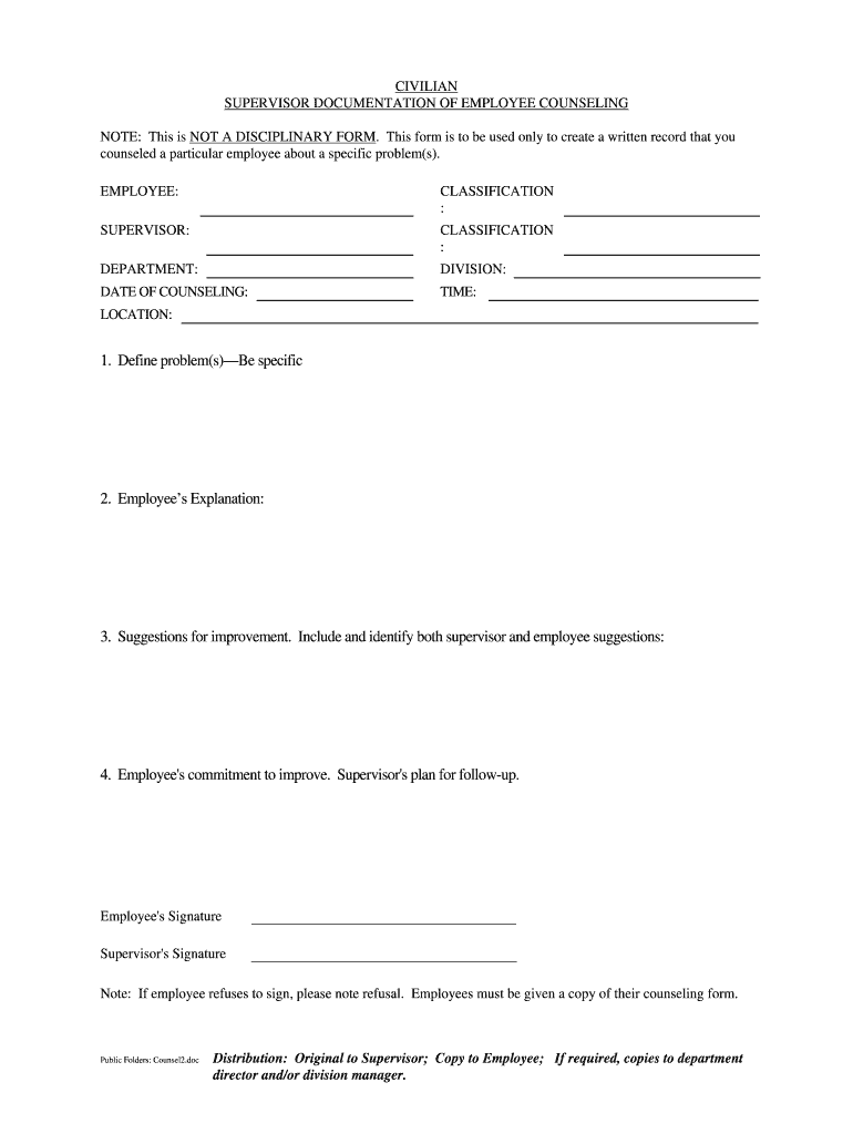 Fillable Online Civilian Supervisor Documentation of Employee ...