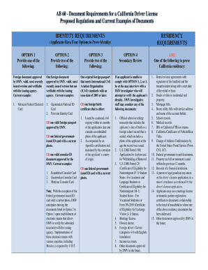 Fillable Online dmv ca AB 60 - Document Requirements for a California ...
