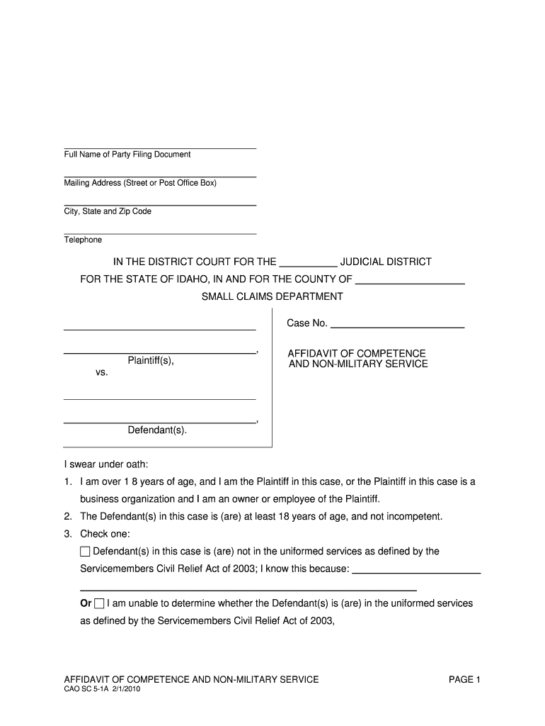Fillable Online IN THE DISTRICT COURT OF THE JUDICIAL DISTRICT OF THE ...