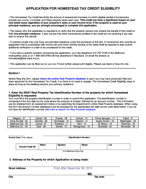 Fillable Online APPLICATION FOR HOMESTEAD TAX CREDIT ELIGIBILITY Fax ...