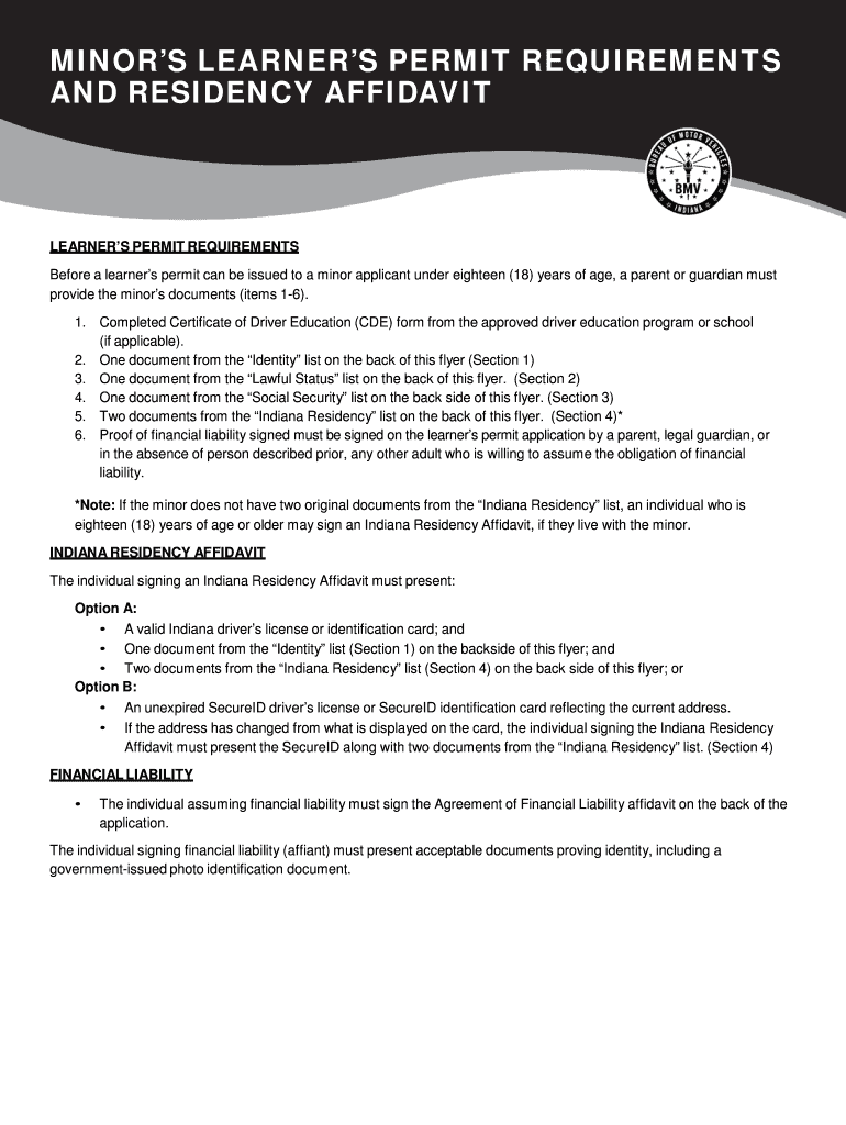 Fillable Online in Minor's learner's permit requirements and residency ...