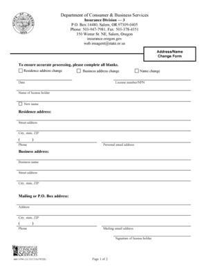 Fillable Online oregon Agent (Producer) Address/Name Change Form, 440 ...