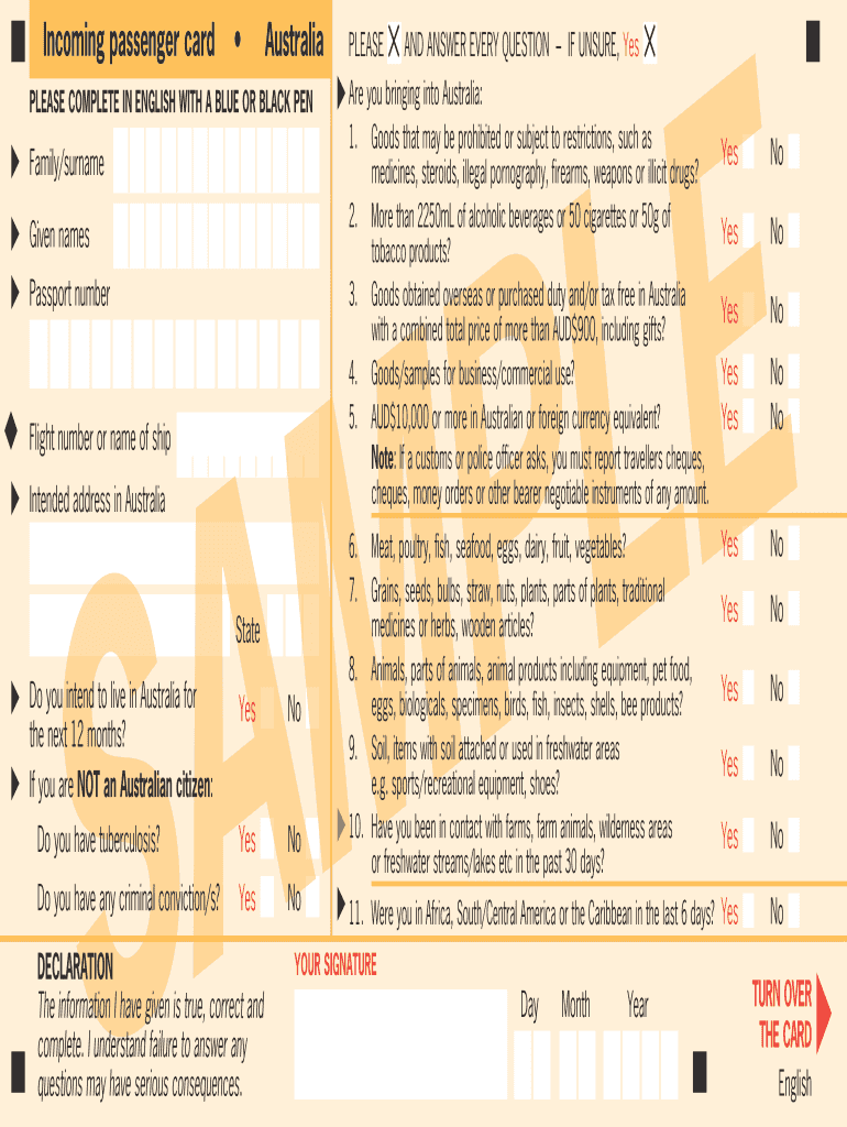 Fillable Online immi gov E L P M A S Incoming passenger card Australia ...