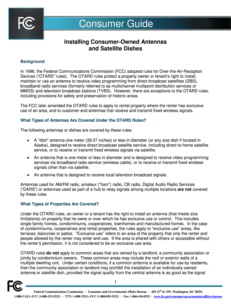 Fillable Online fcc Installing Consumer-Owned Antennas and Satellite ...