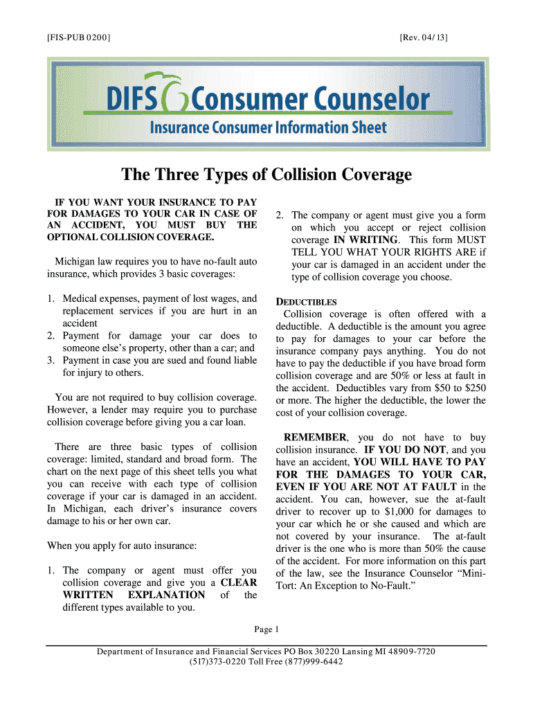 Fillable Online michigan The Three Types of Collision Coverage ...
