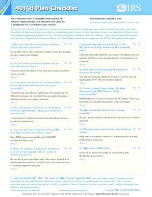 Fillable Online irs 401(k) Plan Checklist - irs Fax Email Print - pdfFiller